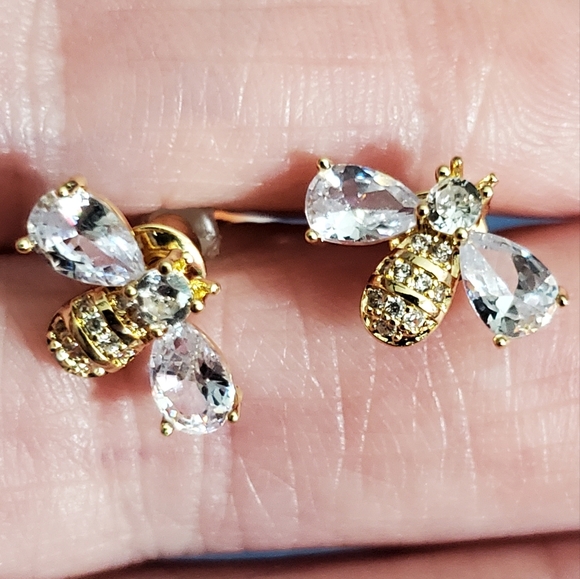 lolas_boutique_ | Jewelry | Gold Crystal Bees Stud Earrings Beautiful Simulated Diamond Plated ...